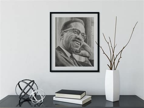 Malcolm X Graphite Pencil Drawing Civil Rights Icon Black Etsy