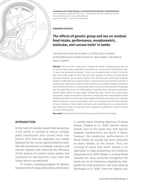 Pdf The Effects Of Genetic Group And Sex On Residual Feed Intake