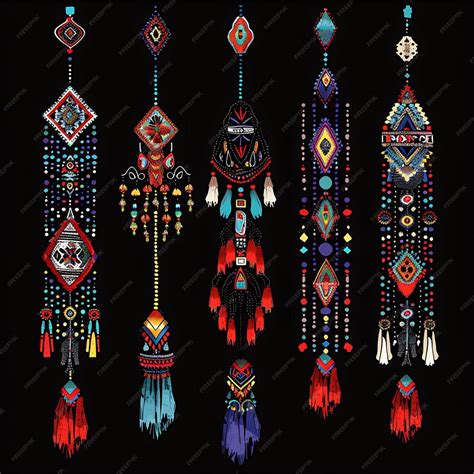Premium Photo Beaded Tassels Borderlines Design With Ethnic Patterns