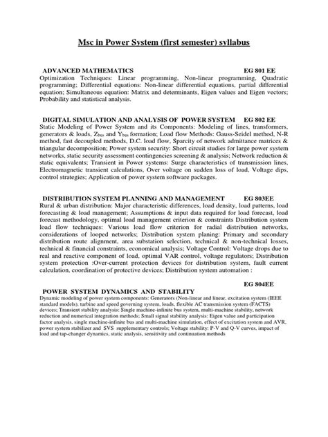 Msc In Power System First Semester Syllabus Advanced Mathematics Eg 801 Ee Pdf