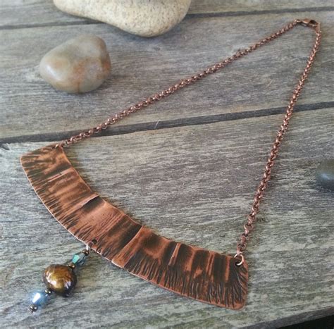 Fold Formed Copper Necklace With Freshwater Pearl By Silk Creek