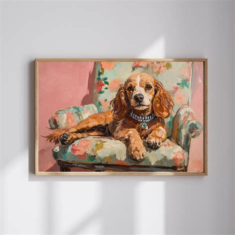 Fancy Cocker Spaniel Dog On Chair Digital Art Wall Decor Oil Painting