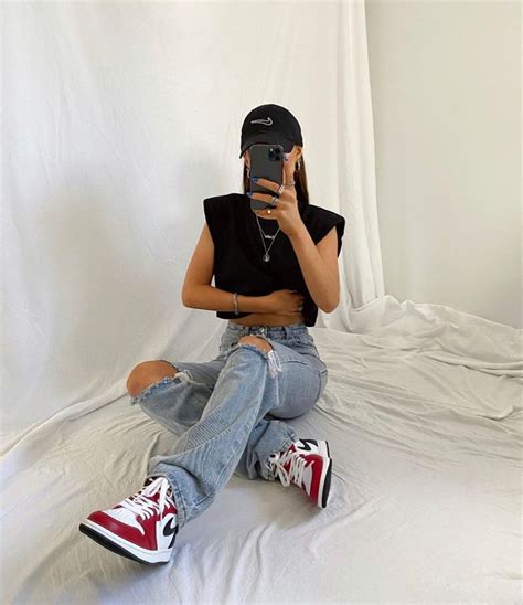 Pin By Chloee On Outfits Red And Black Outfits Jordan Outfits Womens