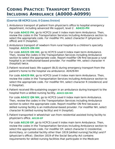 Module 6 Chapter 8 Hcpcs Level Ii Coding Coding Practice Transport