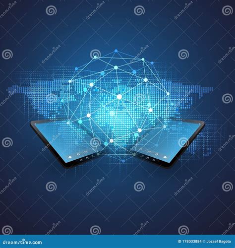 Futuristic Global Technology Networking And Cloud Computing Design Concept With Glowing World