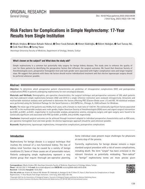 Pdf Risk Factors For Complications In Simple Nephrectomy 17 Year