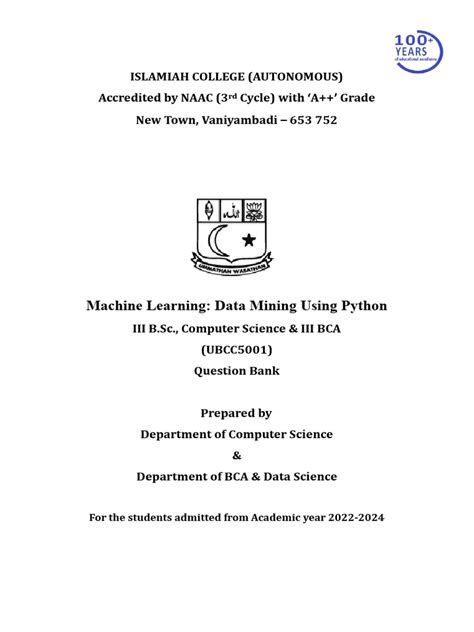 Machine Learning Data Mining Using Python Ubcc5001 Pdf Python Programming Language