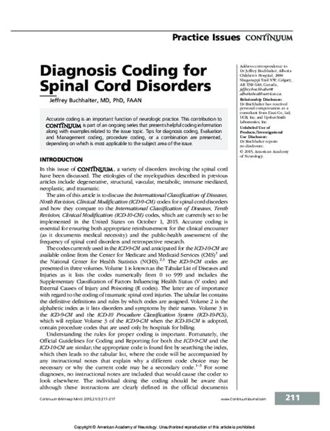 Pdf Diagnosis Coding For Spinal Cord Disorders