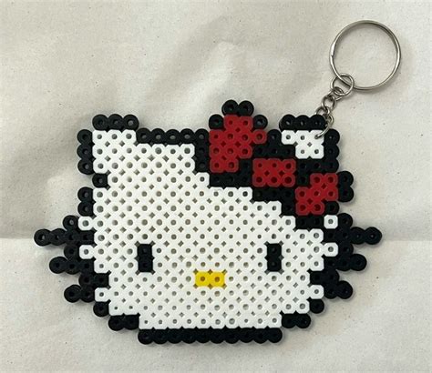 Hello Kitty Perler Bead Pixel Art Keychain Etsy Perler Bead Art
