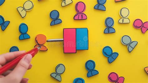 Hand Pushing Colorful Person Icon Towards Voting Machine Lever On