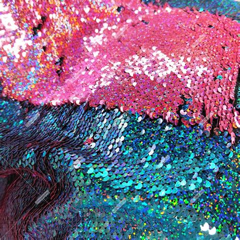 Laser Hologram Blue To Pink Reversible Sequin Fabric Oneyard