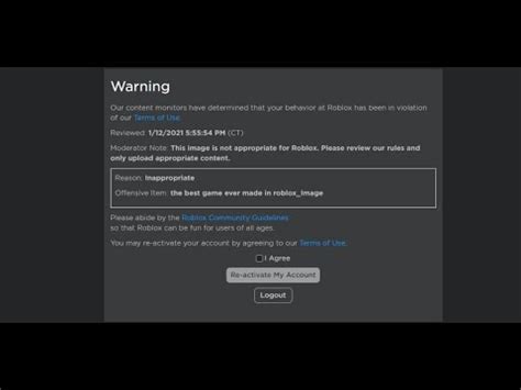 I Got A Warning On Roblox What Do You Think Of It Youtube