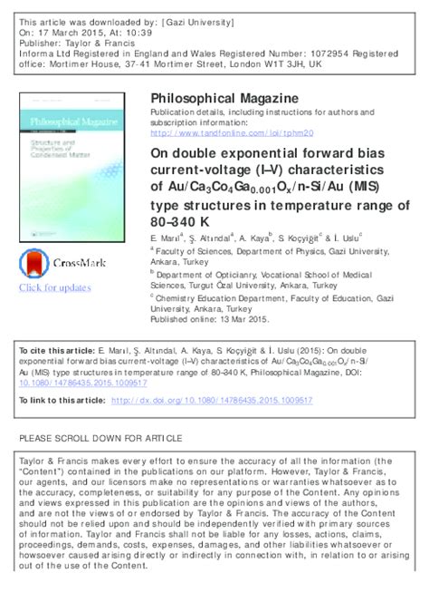 Pdf On Double Exponential Forward Bias Current Voltage Iv Characteristics Of Auca3co4ga0