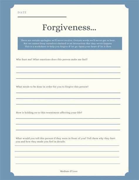 Printable Self Forgiveness Worksheet