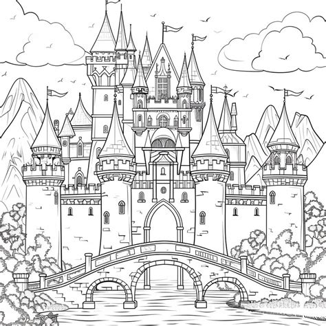 Medieval Castle Coloring Pages Digital Download Detailed Castle Art Printable Pdf Us Letter