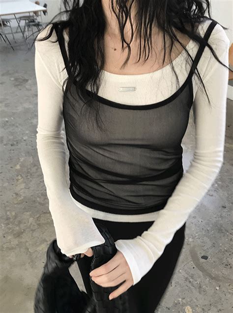 느웬 클라라 레이어드 나시 4colors 시스루뷔스티에크롭나시발레코어