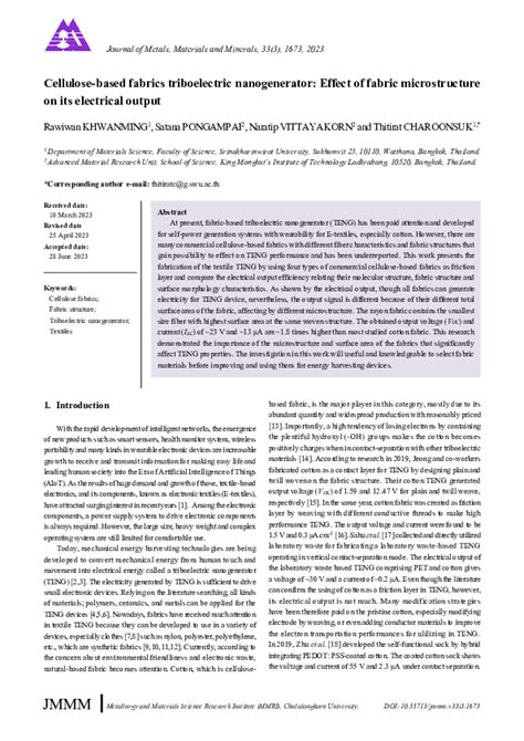 Pdf Cellulose Based Fabrics Triboelectric Nanogenerator Effect Of Fabric Microstructure On
