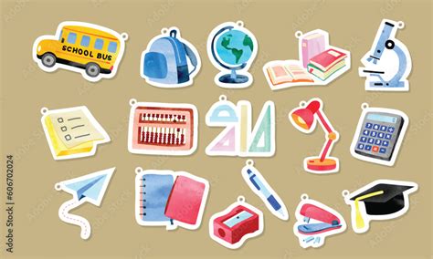 Poster Adorable School Supplies Clipart Cartoon Stickers Set Wall Art