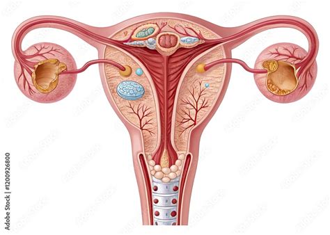Detailed Anatomy Illustration Of Female Reproductive System Ovulation