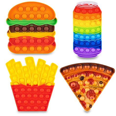 Pop Its Fidget Toys Pack 4 Stress Relief Food Pop Its