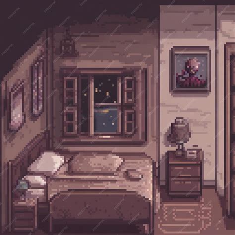 Pixel Art Of A Cozy Bedroom With A Comfortable Bed And A Window