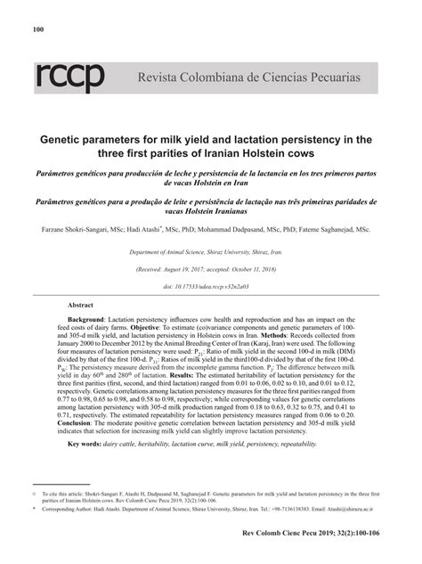 Pdf Genetic Parameters For Milk Yield And Lactation Persistency In