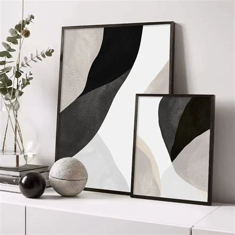 Black White Grey Minimalist Abstract Wall Art Pictures For Living Room
