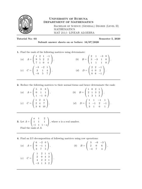 tutorial no 3 download free pdf matrix mathematics mathematical objects