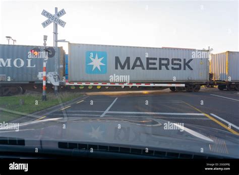 Tauranga New Zealand January 6 2016 Maersk Containers On Train Pass