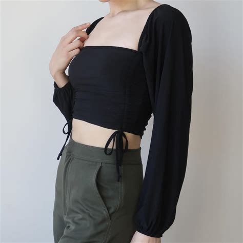 Nasty Gal Collection Black Long Sleeve Draw String Depop