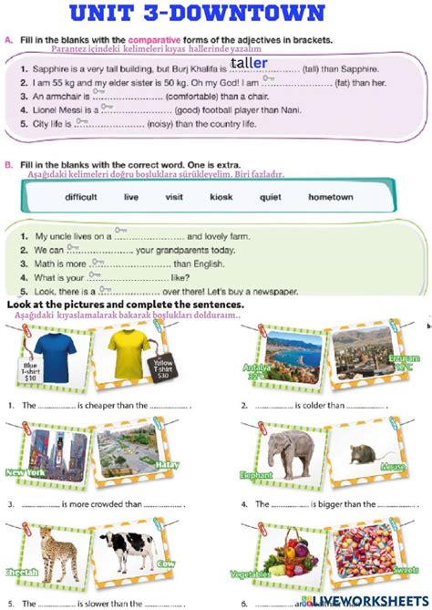 Downtown Unit Comperatives Worksheet English Language Teaching