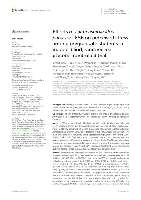 Pdf Effects Of Lacticaseibacillus Paracasei K56 On Perceived Stress