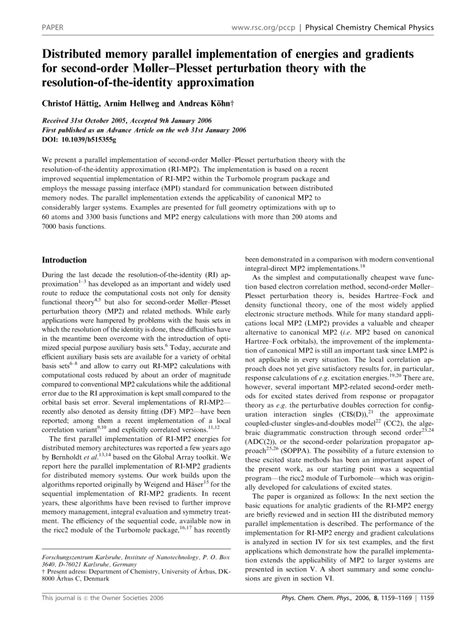 Pdf Distributed Memory Parallel Implementation Of Energies And Gradients For Second Order