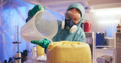 Research Ppe And Person With Liquid In Lab For Experiment Chemistry