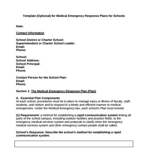 Medical Emergency Response Plan Template