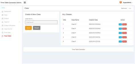 Time Table Generator System Project Phpgurukul
