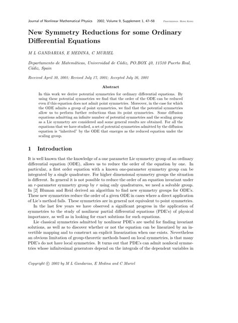pdf new symmetry reductions for some ordinary differential equations