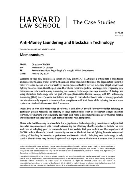 Anti Money Laundering And Blockchain Technology Memorandum Pdf