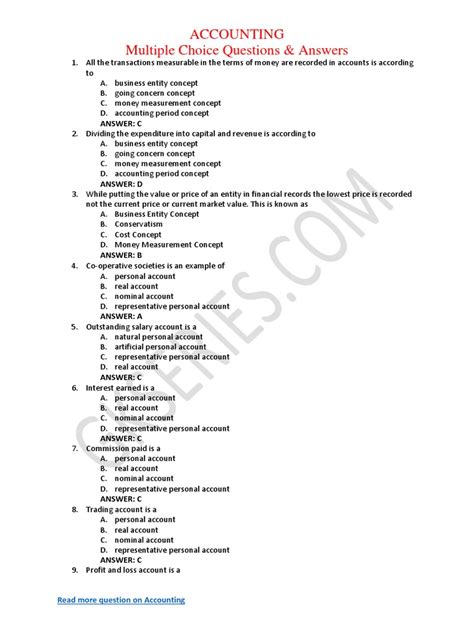 Accounting Multiple Choice Questions And Answers Answer C Download