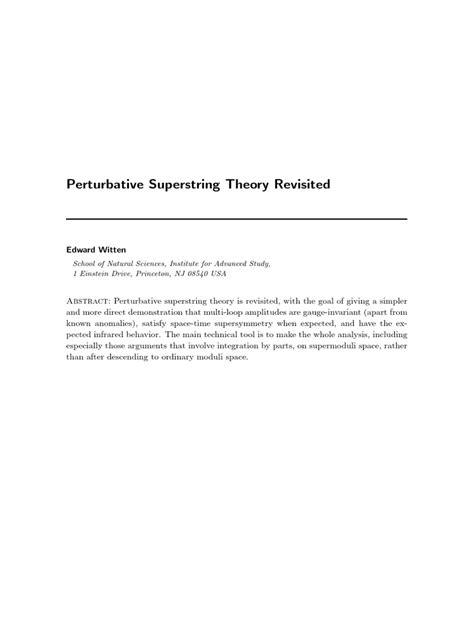 Perturbative Superstring Theory Revisited Pdf String Theory Gauge