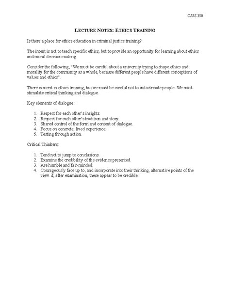 Lecture Notes Ethics Training Cjus 350 Lecture Notes Ethics Training