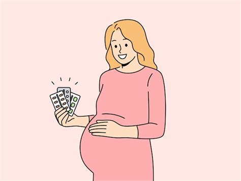 Zwangere Vrouw Houdt Blisters Met Pillen En Vitamines Vast Om De