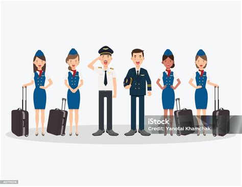 Gruppo Di Piloti E Assistenti Di Volo Hostess Aerea Personaggi Di