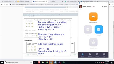 Writing And Solving A System Of Two Linear Equations Given A Table Of Values Aleks Youtube