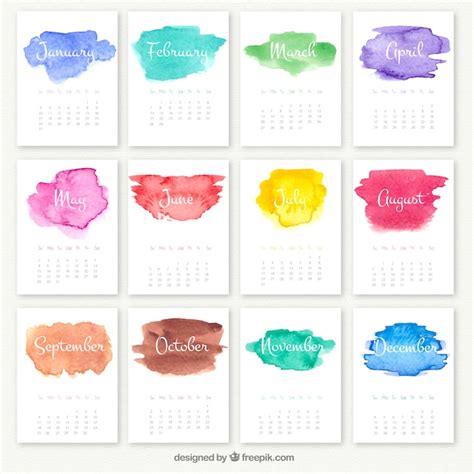 Premium Vector Yearly Calendar With Watercolor Stains