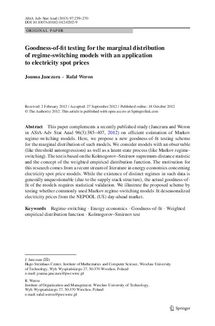 Pdf Goodness Of Fit Testing For The Marginal Distribution Of Regime