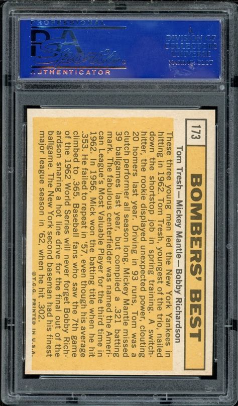 Lot Detail 1963 Topps 173 Bombers Best Mantle Psa 8 Nm Mt