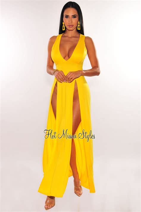 V Neck Double Slit Dress