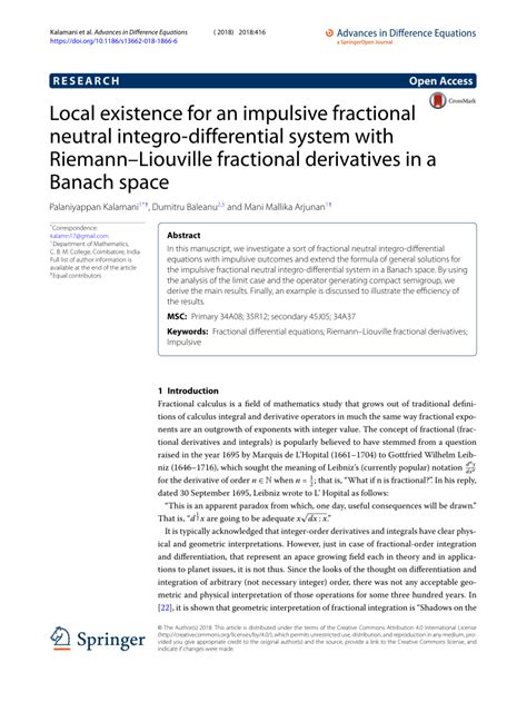 Pdf Local Existence For An Impulsive Fractional Neutral Integro Differential System With