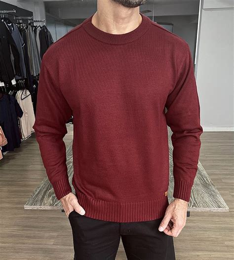 Suéter Tricot Classic Bordo Moda Masculina